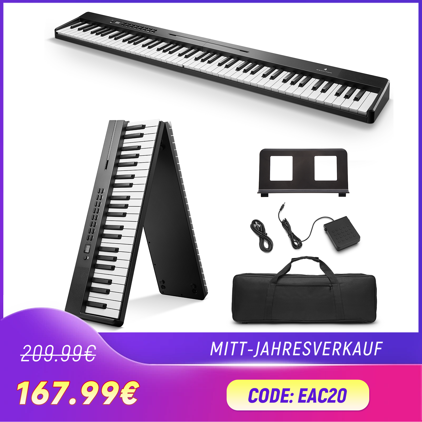 Donner DP-10 Digitalpiano Faltbares Tragbares Klavier